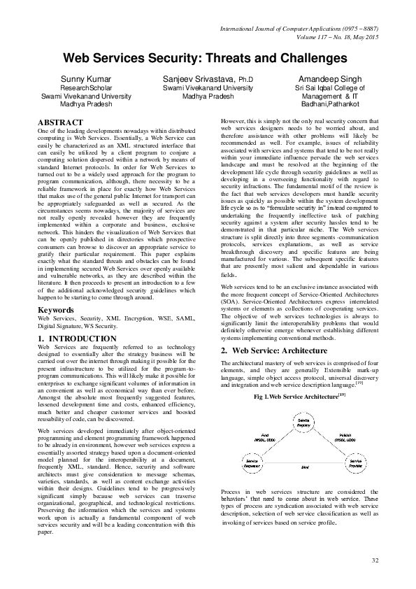 (PDF) Web Services Security: Threats and Challenges