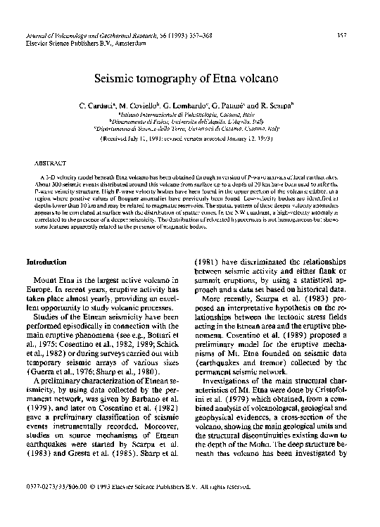 Pdf Seismic Tomography Of Etna Volcano