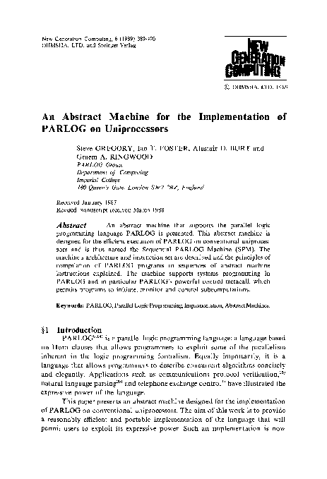 (PDF) An abstract machine for the implementation of PARLOG on uniprocessors