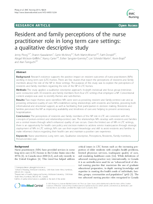 (PDF) Resident and family perceptions of the nurse practitioner role in ...