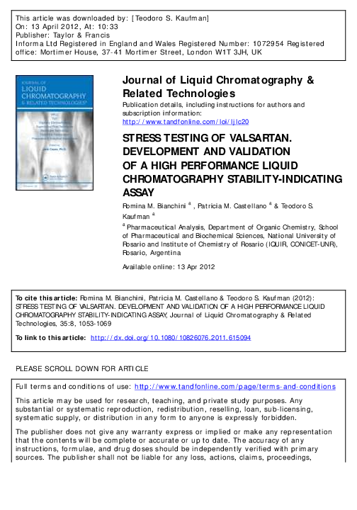 (PDF) Stress Testing of Valsartan. Development and Validation of a High ...