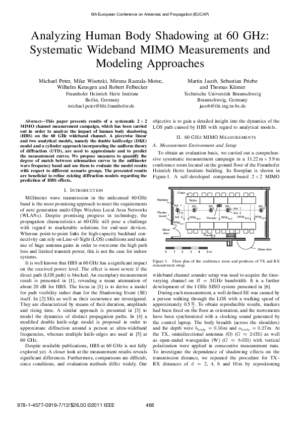 (PDF) Analyzing human body shadowing at 60 GHz: Systematic wideband ...