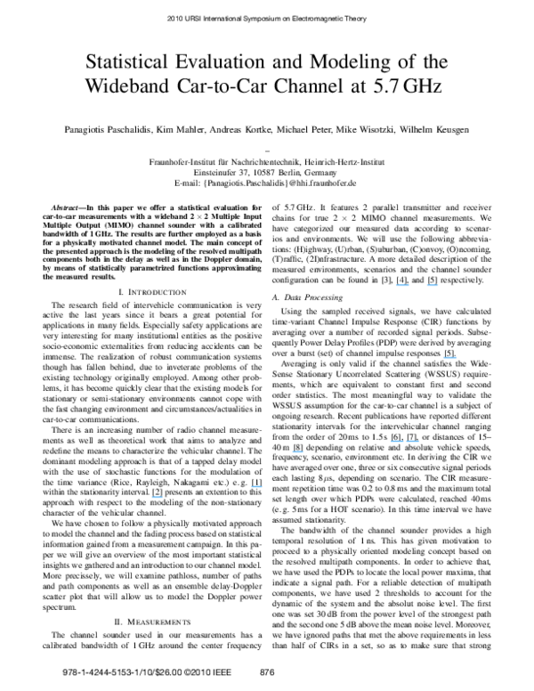 (PDF) Statistical evaluation and modeling of the wideband Car-to-Car ...