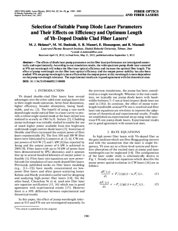 (PDF) Selection of suitable pump diode laser parameters and their ...