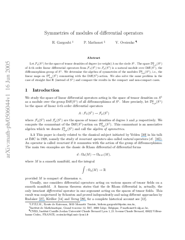 (PDF) Symmetries of Modules of Differential Operators