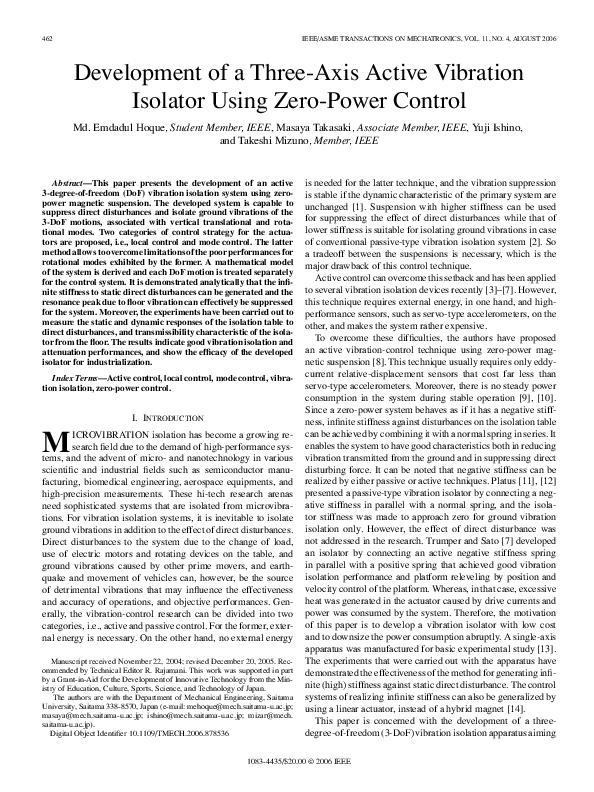Pdf Development Of A Three Axis Active Vibration Isolator Using Zero