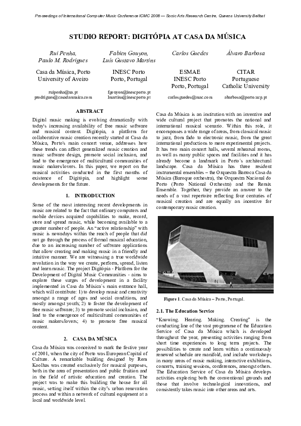 (PDF) Studio Report: Digitópia at Casa Da Música