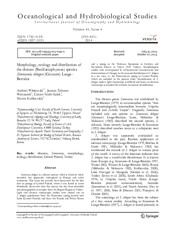 (PDF) Morphology, ecology and distribution of the diatom ...