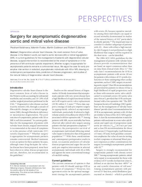 (PDF) Surgery for asymptomatic degenerative aortic and mitral valve ...