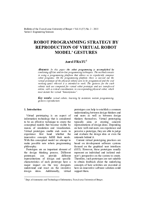 (PDF) ROBOT PROGRAMMING STRATEGY BY REPRODUCTION OF VIRTUAL ROBOT MODEL ...