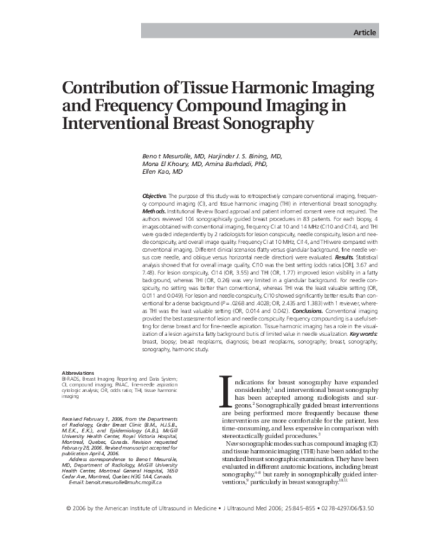 (PDF) Contribution of tissue harmonic imaging and frequency compound ...