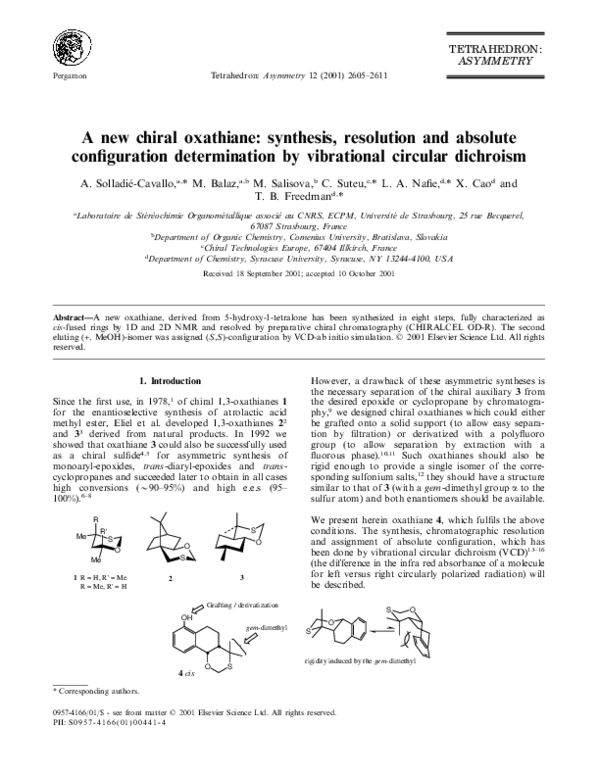 Pdf A New Chiral Oxathiane Synthesis Resolution And Absolute Configuration Determination By