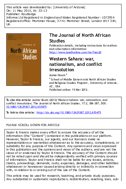 (PDF) Western Sahara: War, Nationalism, and Conflict Irresolution