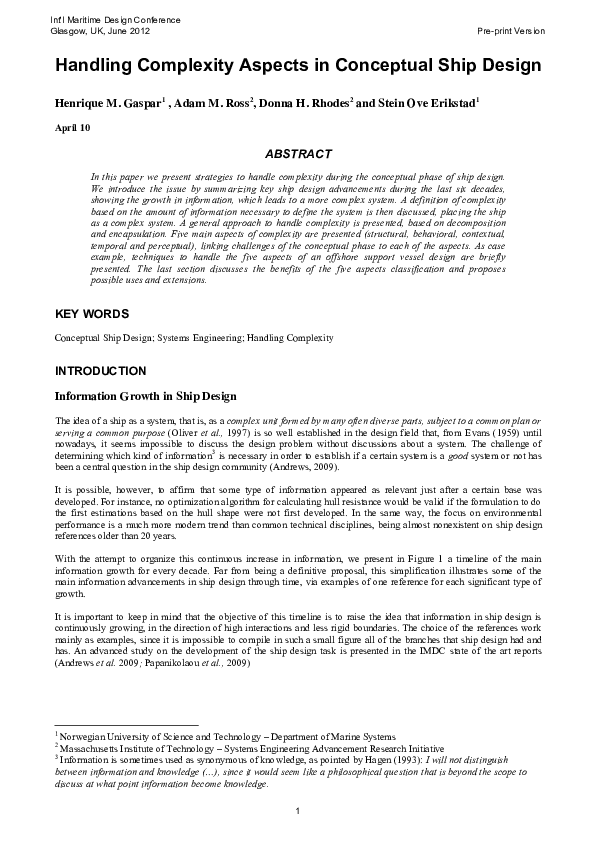 (PDF) Handling Complexity Aspects in Conceptual Ship Design