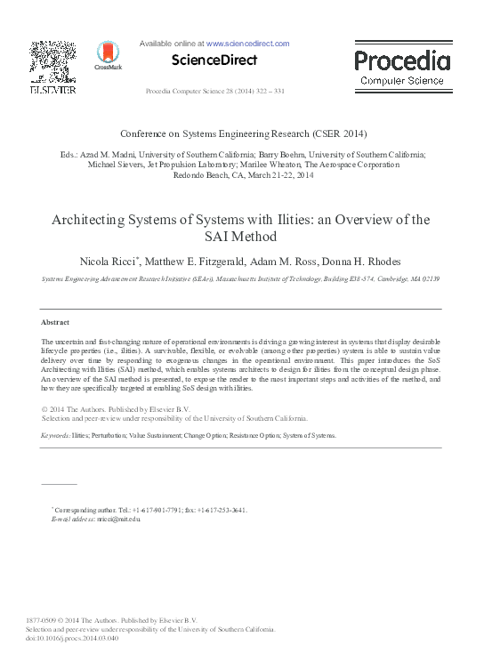 (PDF) Architecting Systems of Systems with Ilities: An Overview of the ...