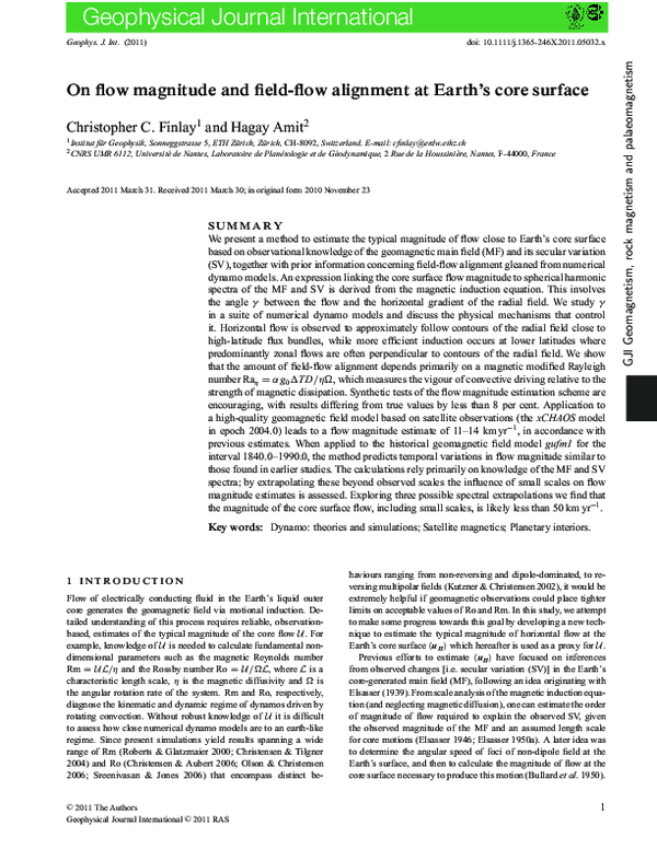 On flow magnitude and field-flow alignment at Earth's core surface