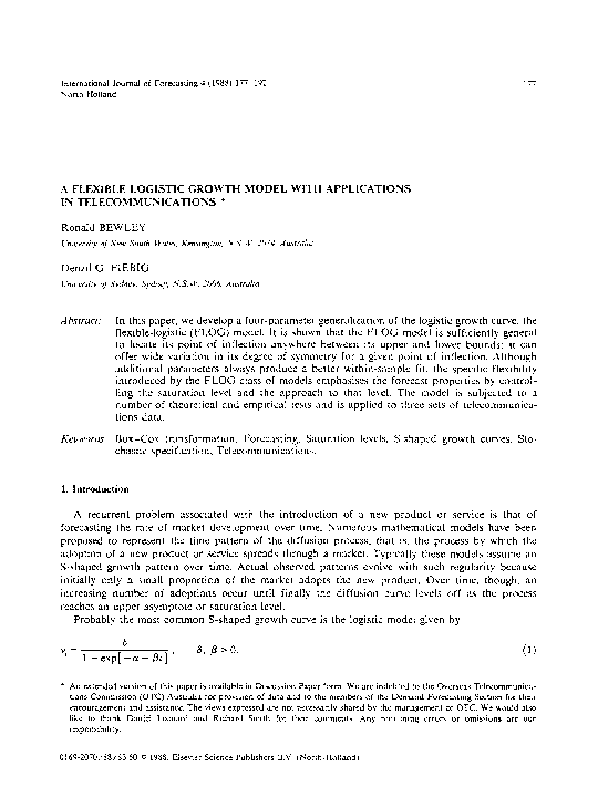 Pdf A Flexible Logistic Growth Model With Applications In Telecommunications