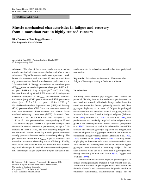 (PDF) Muscle mechanical characteristics in fatigue and recovery from a ...