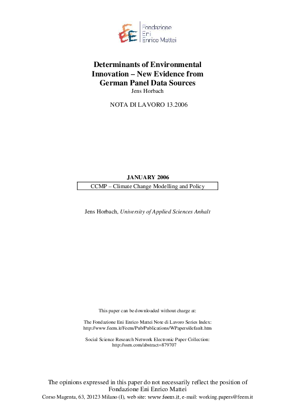 (PDF) Determinants of environmental innovation—New evidence from German ...