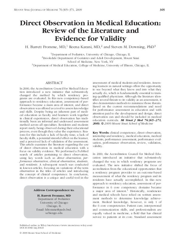 (PDF) Direct Observation in Medical Education: A Review of the ...