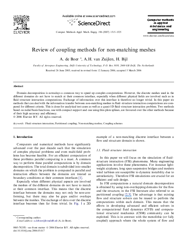 (PDF) Review of coupling methods for non-matching meshes