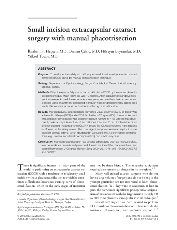 (PDF) Small incision extracapsular cataract surgery with manual ...