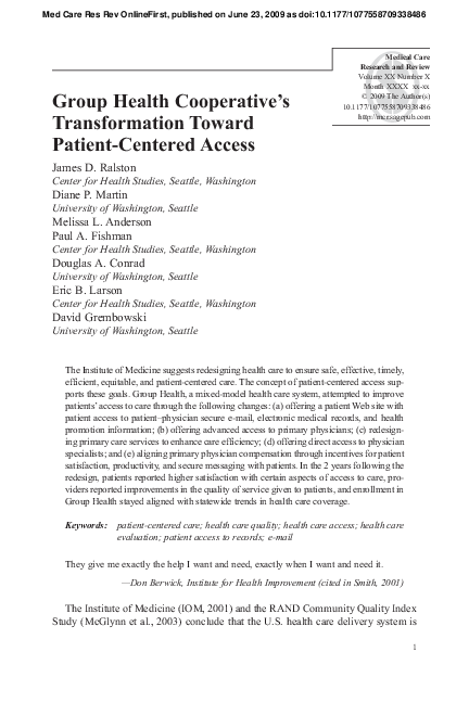 (PDF) Group Health Cooperative's Transformation Toward Patient-Centered ...