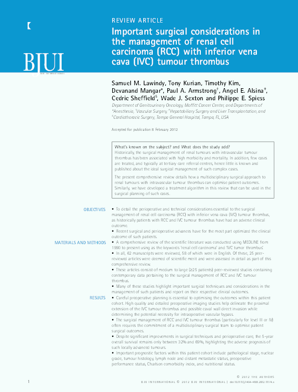 (PDF) Important surgical considerations in the management of renal cell ...