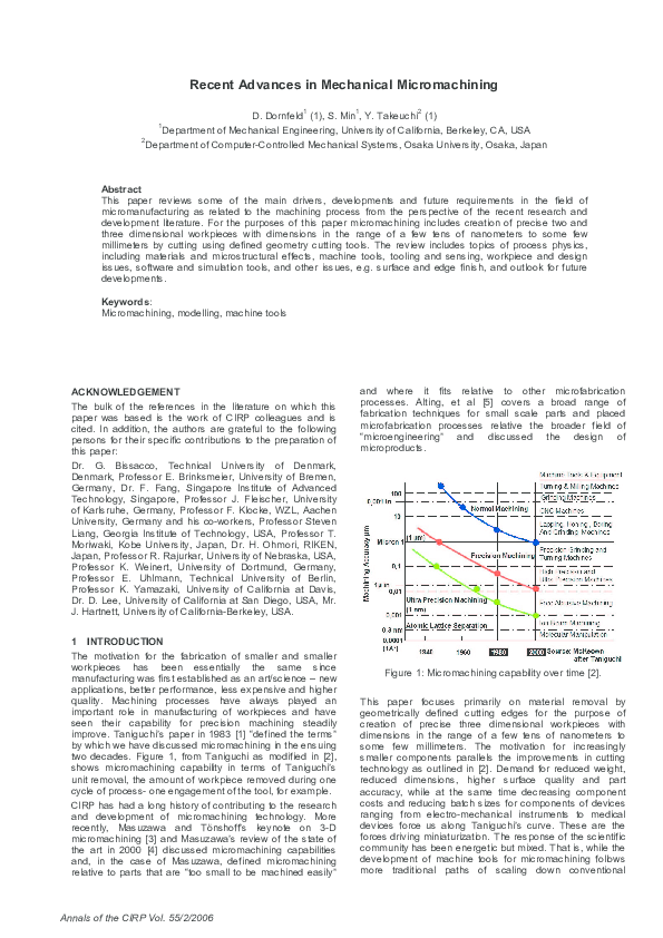 (PDF) Recent Advances in Mechanical Micromachining