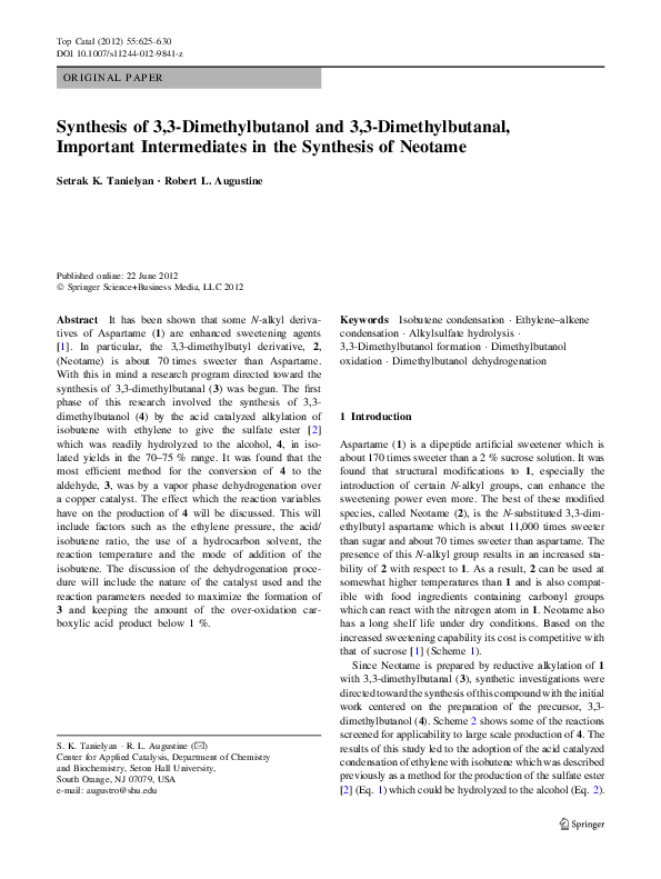 (PDF) Synthesis of 3,3-Dimethylbutanol and 3,3-Dimethylbutanal ...