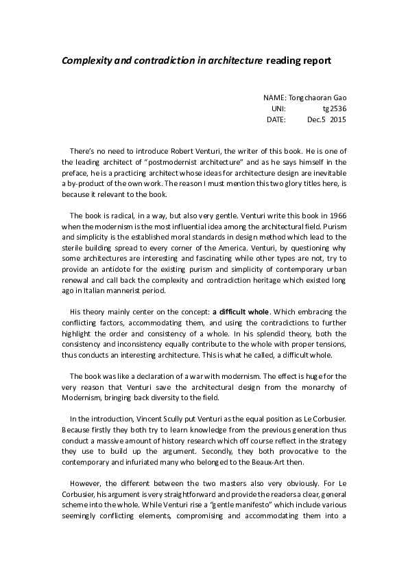 (PDF) Complexity and contradiction in architecture reading report