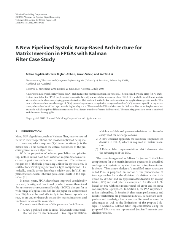 (PDF) A New Pipelined Systolic Array-Based Architecture for Matrix Inversion in FPGAs with ...