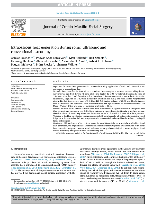 (PDF) Intraosseous heat generation during sonic, ultrasonic and ...