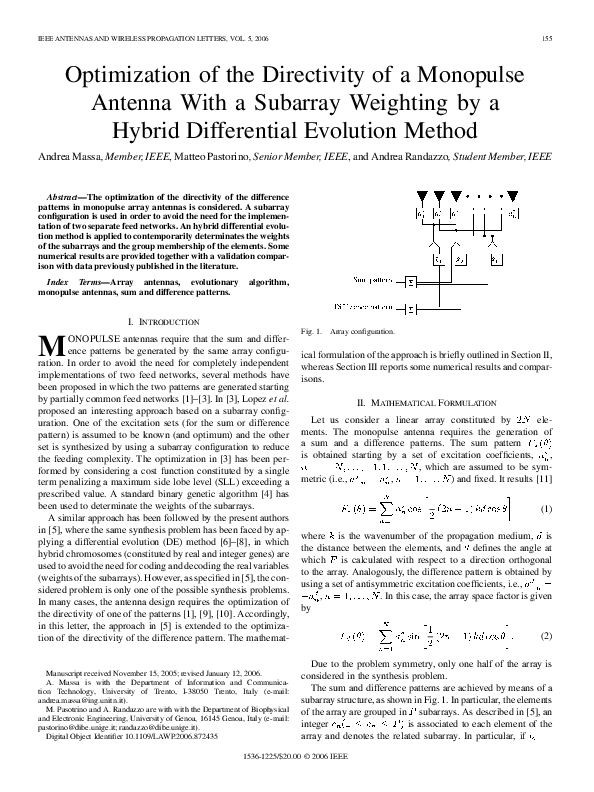 (PDF) Optimization of the Directivity of a Monopulse Antenna With a Subarray Weighting by a ...