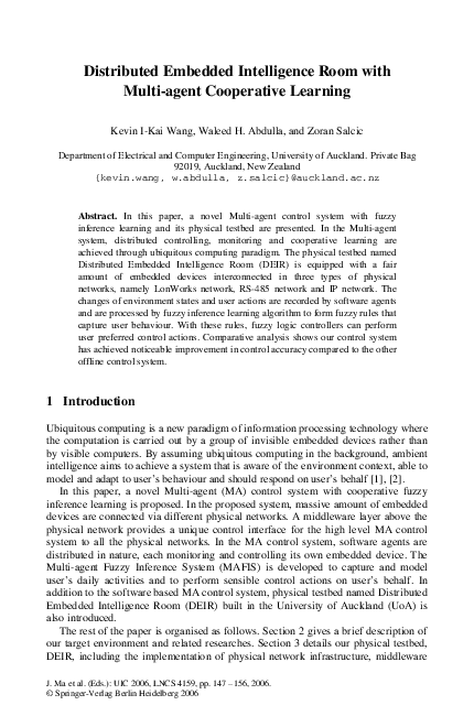 (PDF) Distributed Embedded Intelligence Room with Multi-agent Cooperative Learning