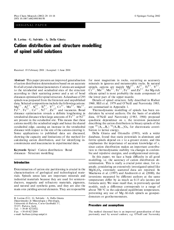 (PDF) Cation distribution and structure modelling of spinel solid solutions
