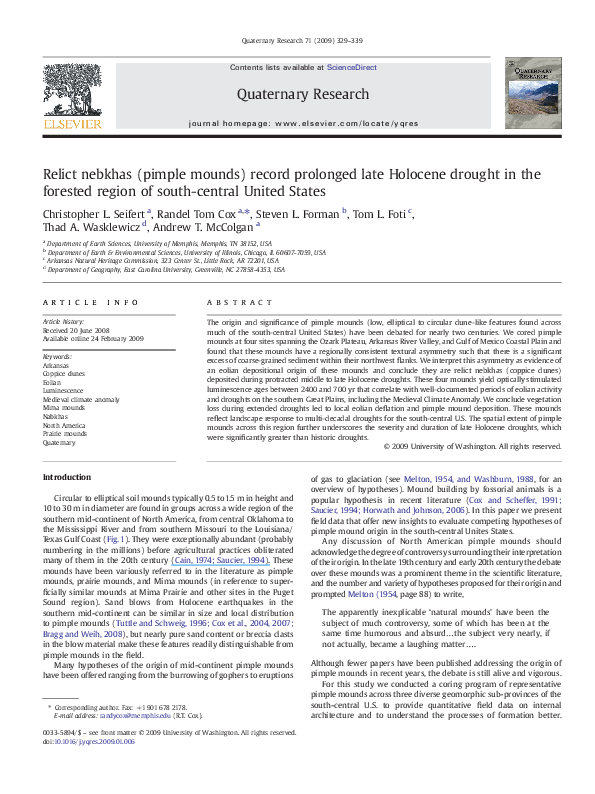 (PDF) Relict nebkhas (pimple mounds) record prolonged late Holocene ...