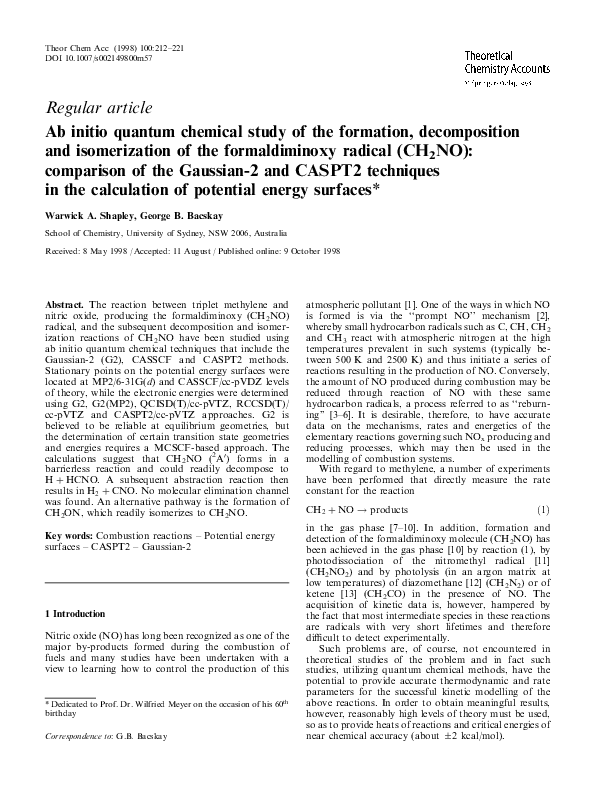 (PDF) Ab initio quantum chemical study of the formation, decomposition ...