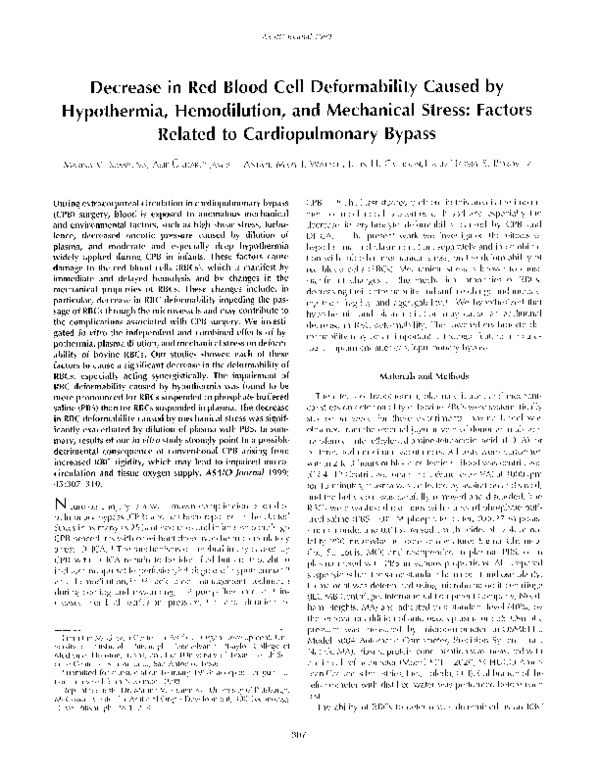 (PDF) Decrease in Red Blood Cell Deformability Caused by Hypothermia, Hemodilution, and ...