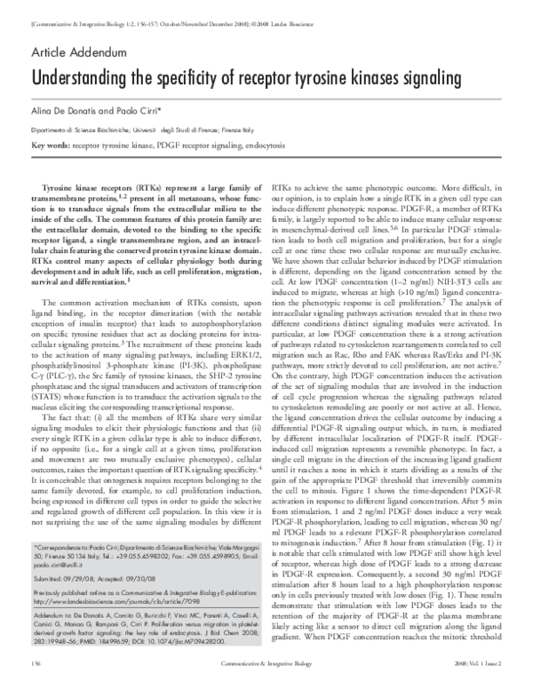 (PDF) Understanding the specificity of receptor tyrosine kinases signaling