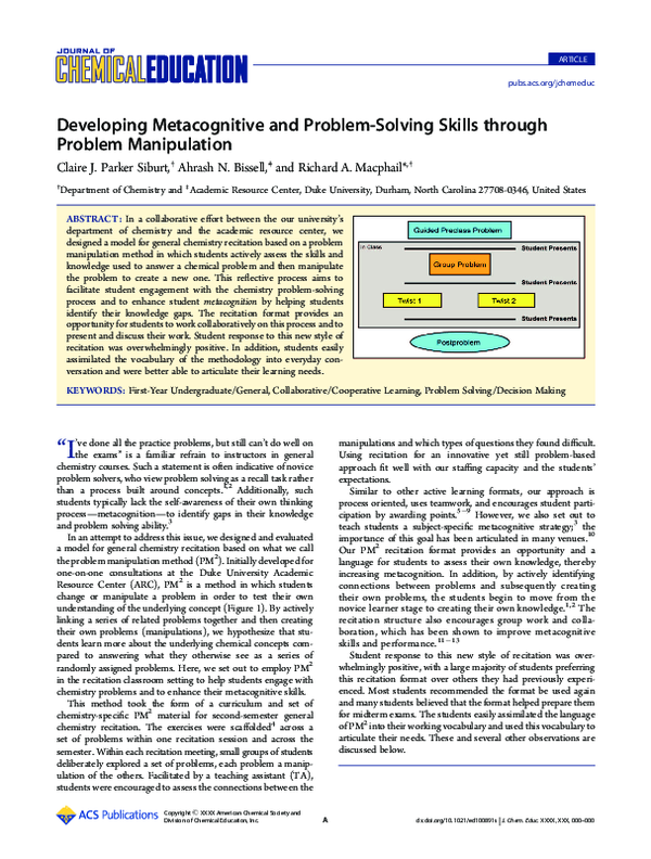 (PDF) Developing Metacognitive and Problem-Solving Skills through Problem Manipulation