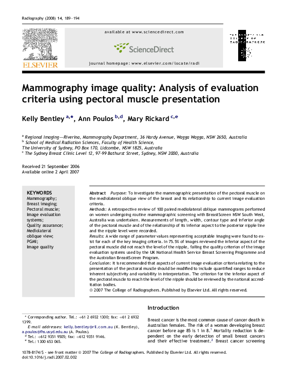 (PDF) Mammography image quality: Analysis of evaluation criteria using ...