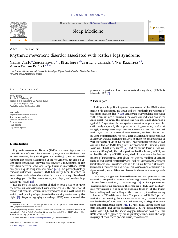 (PDF) Rhythmic movement disorder associated with restless legs syndrome