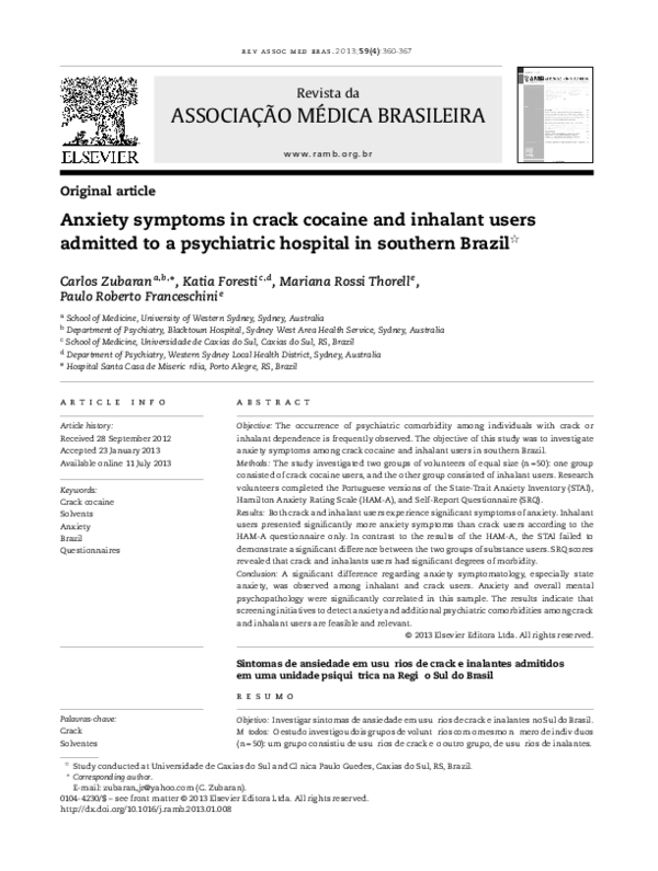 (PDF) Anxiety symptoms in crack cocaine and inhalant users admitted to ...