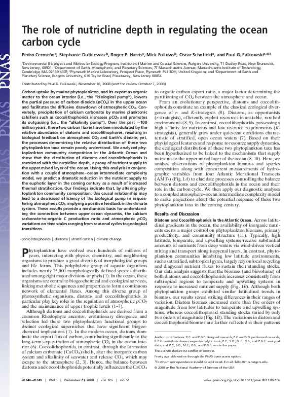 (PDF) The role of nutricline depth in regulating the ocean carbon cycle
