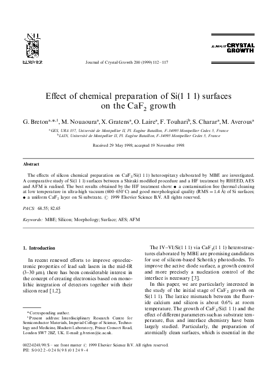 (PDF) Effect of chemical preparation of Si(111) surfaces on the CaF2 growth