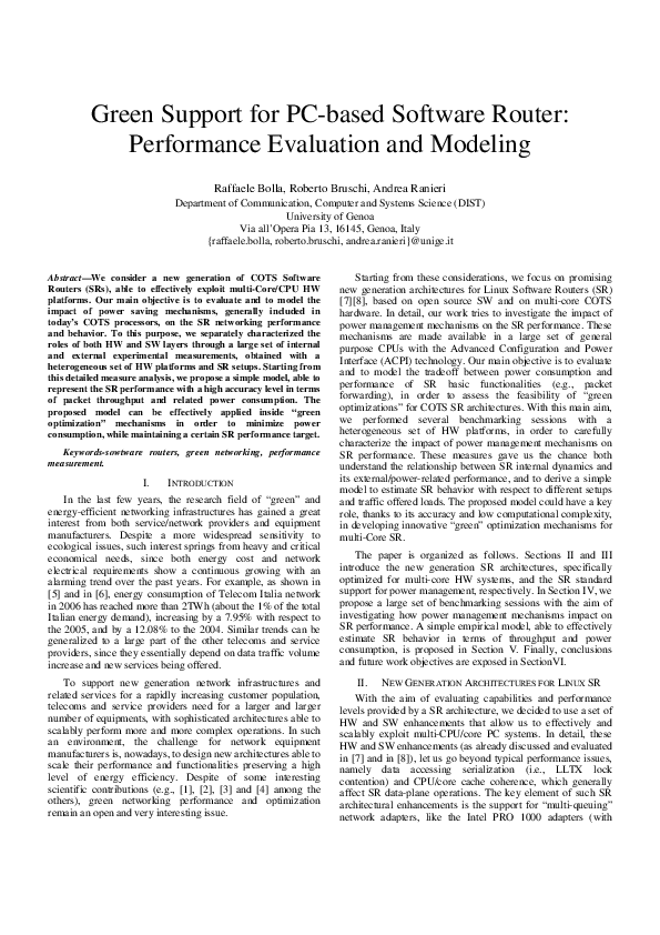 (PDF) Green support for PC-based software router: Performance evaluation and modeling