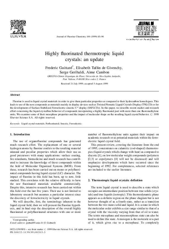 (PDF) Highly fluorinated thermotropic liquid crystals: an update