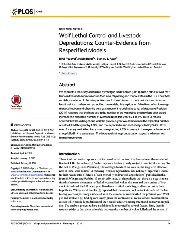 (PDF) Wolf Lethal Control and Livestock Depredations: Counter-Evidence ...