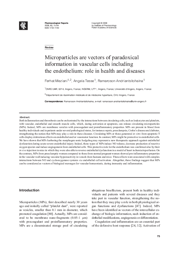 (PDF) Microparticles are vectors of paradoxical information in vascular ...